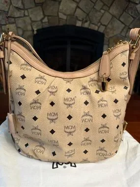 MCM | Bags | Mcm Vintage Visetos 9727 Ziptop Shoulder Bag Tan Leather ...